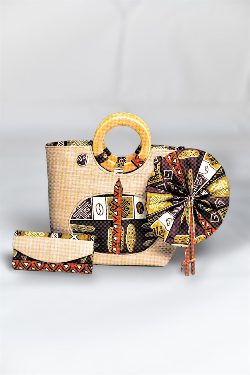 3-Piece Heritage Handbag Set – Tote, Fan & Wallet – DIA FASHION